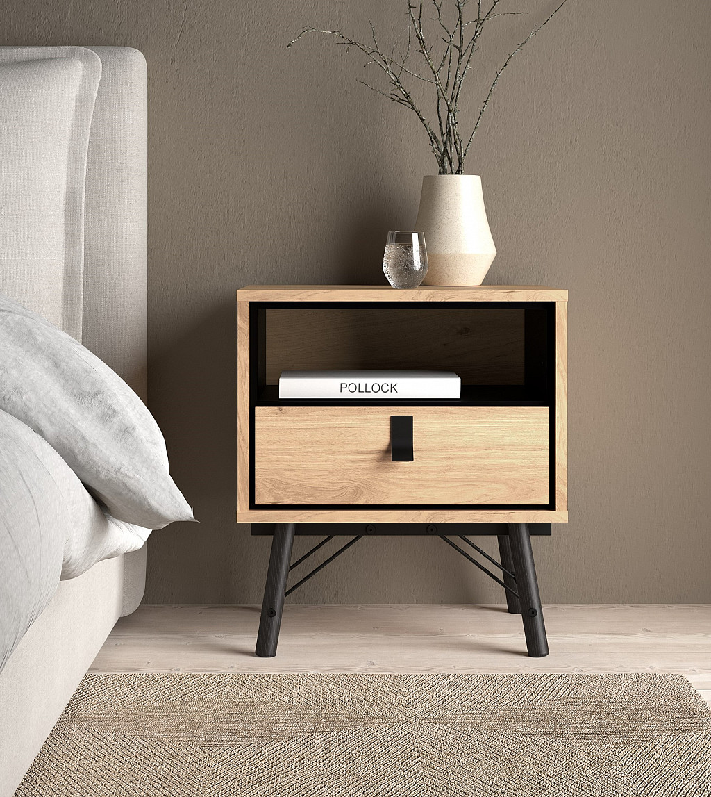 Nočna omarica Cordoba 2, Barva hrast, črna | Nočne omarice | Spalnica ...