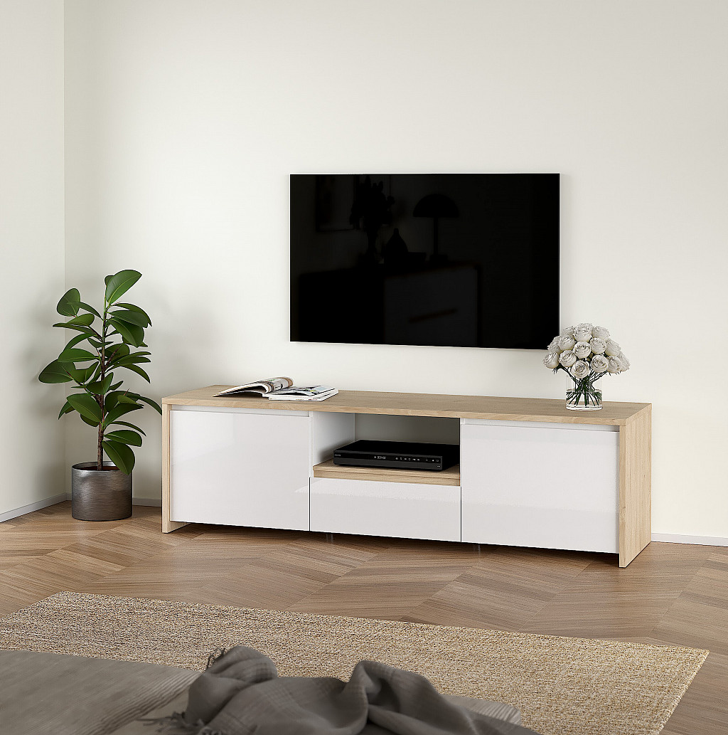 Tv element Next Barva divji hrast, bela visoki sijaj, po naročilu | Tv ...