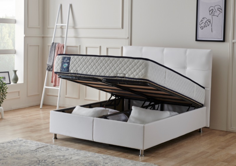 Boxspring postelja Perla, Komplet z dvižnim dnom, predalom in vzmetnico ...