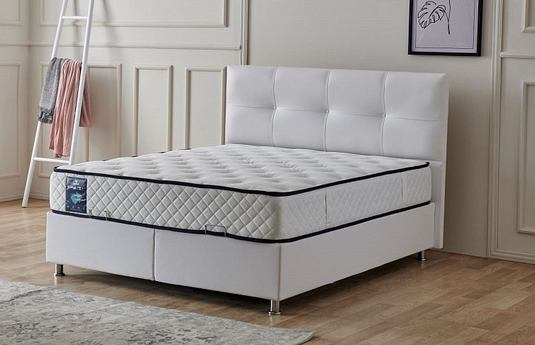 Boxspring postelja Perla, Komplet z dvižnim dnom, predalom in vzmetnico ...