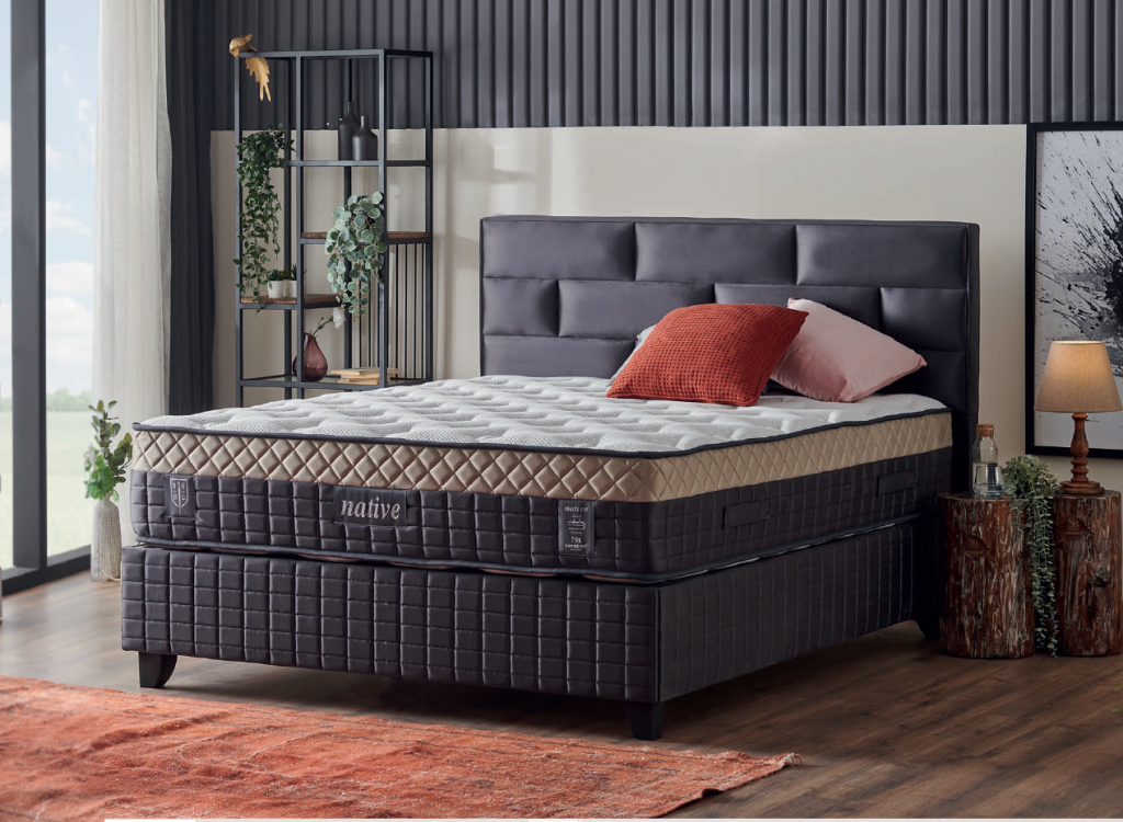 Boxspring postelja YORK Komplet z dvižnim dnom, predalom in vzmetnico ...
